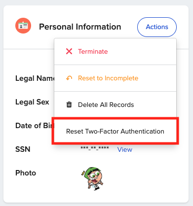 How do I reset Two-Factor Authentication for one of my employees as a Full Access Admin?